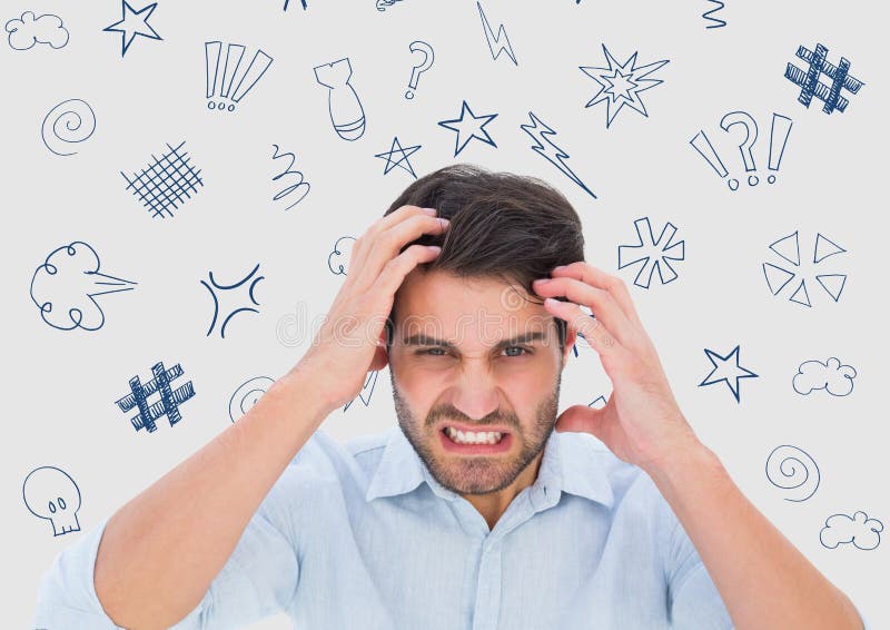 Frustrated Man Standing with Graphics Over Head Stock Image - Image of ...