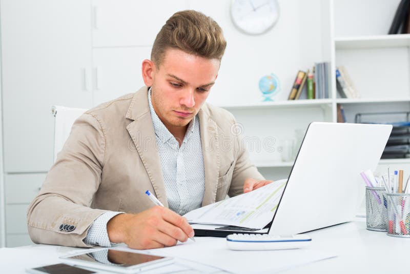 Frustrated Manager Doing Paperwork at Office Stock Image - Image of ...