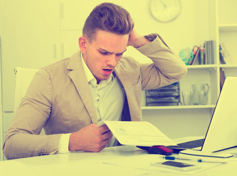 Frustrated Manager Doing Paperwork at Office Stock Photo - Image of ...