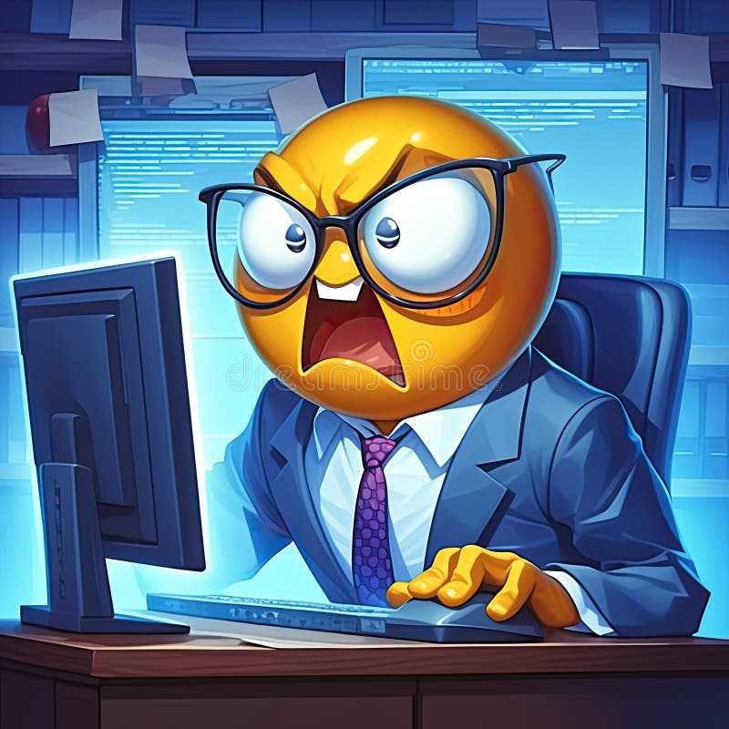 Frustrated Office Worker Emoji Expressing Anger at Computer Screen ...