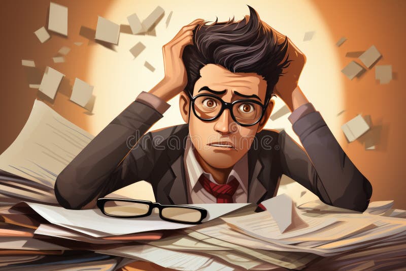 Frustrated Office Worker Surrounded by Tasks Banner Design with Ample ...