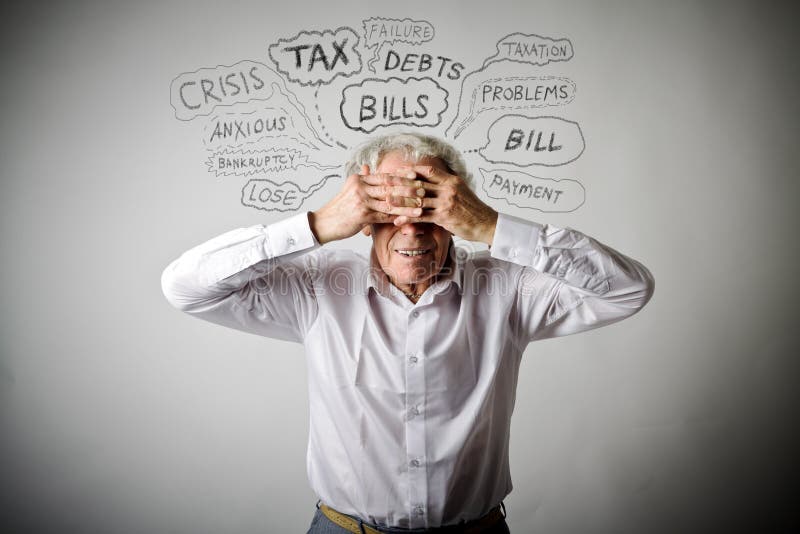 Frustrated Old Man in White. Many Problems. Stock Image - Image of ache ...