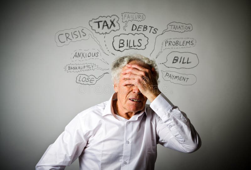 Frustrated Old Man in White. Many Problems. Stock Image - Image of ...