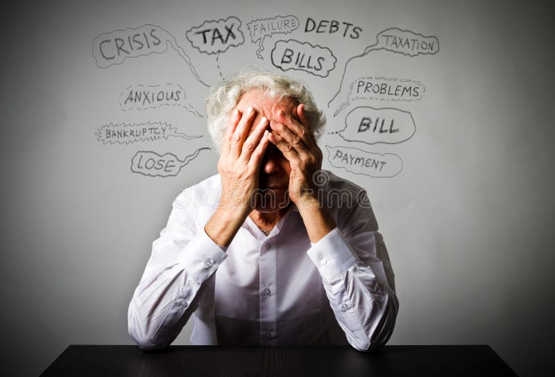 Frustrated Old Man in White. Many Problems. Stock Photo - Image of ...