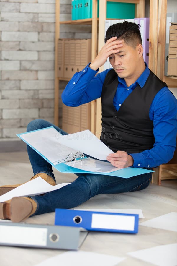 Frustrated Overwhelmed Executive Working in Office Stock Image - Image ...