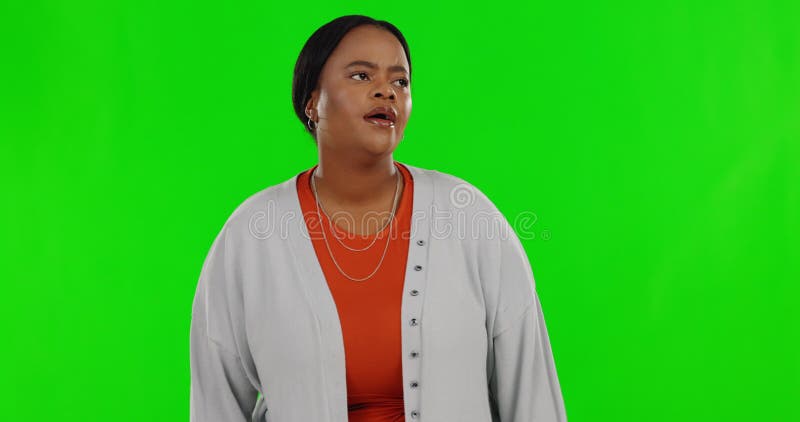 Frustrated, Phone and Woman on Green Screen with Problem for Text ...