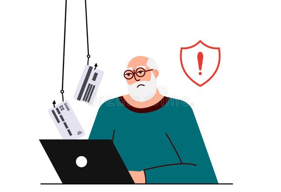 A Frustrated and Sad Man Looks into a Computer in Which a Hacker and Thief Steals His Card Data ...