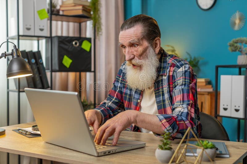 Frustrated Senior Man Having Software Problems with Laptop, Angry Man ...