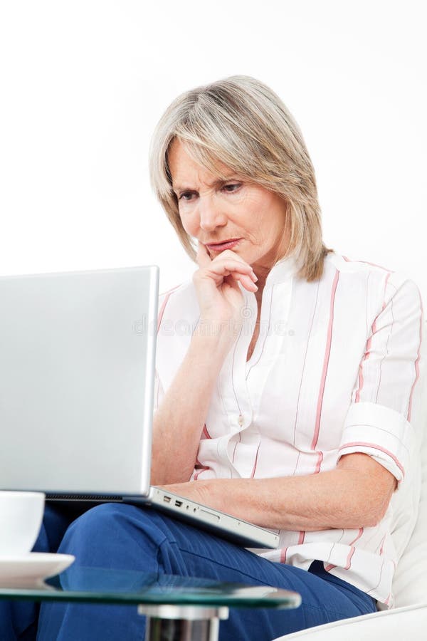 Woman Teaching Confused Elderly Man How To Use Laptop Stock Image ...