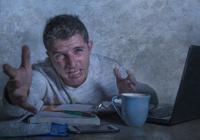 Frustrated and Stressed Young College Student Man Working with Textbook ...