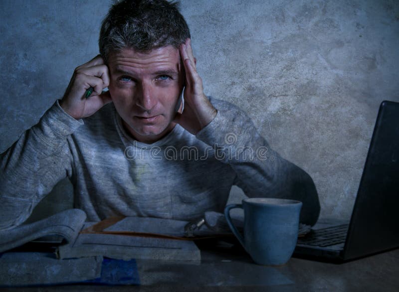 Frustrated and Stressed Young College Student Man Working with Textbook ...