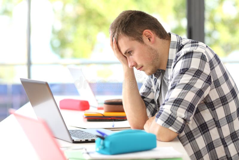 Frustrated Student on Line in Classroom Stock Photo - Image of fatigue ...