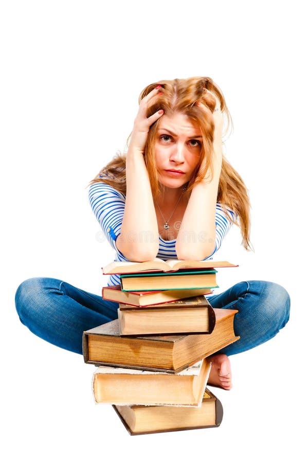 Frustrated Student and Lots of Books Stock Photo - Image of adults ...