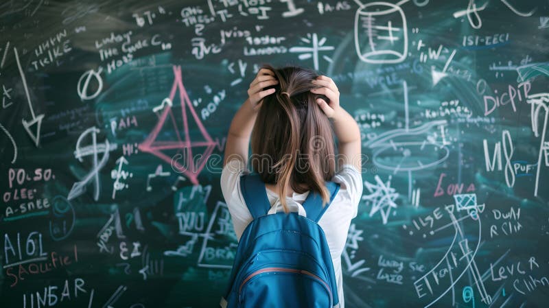 Frustrated Student Overwhelmed with Complex Math Problems on Chalkboard ...