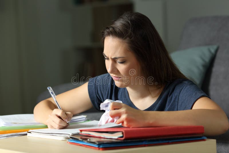 Frustrated Student Working Late Hours Stock Image - Image of house ...