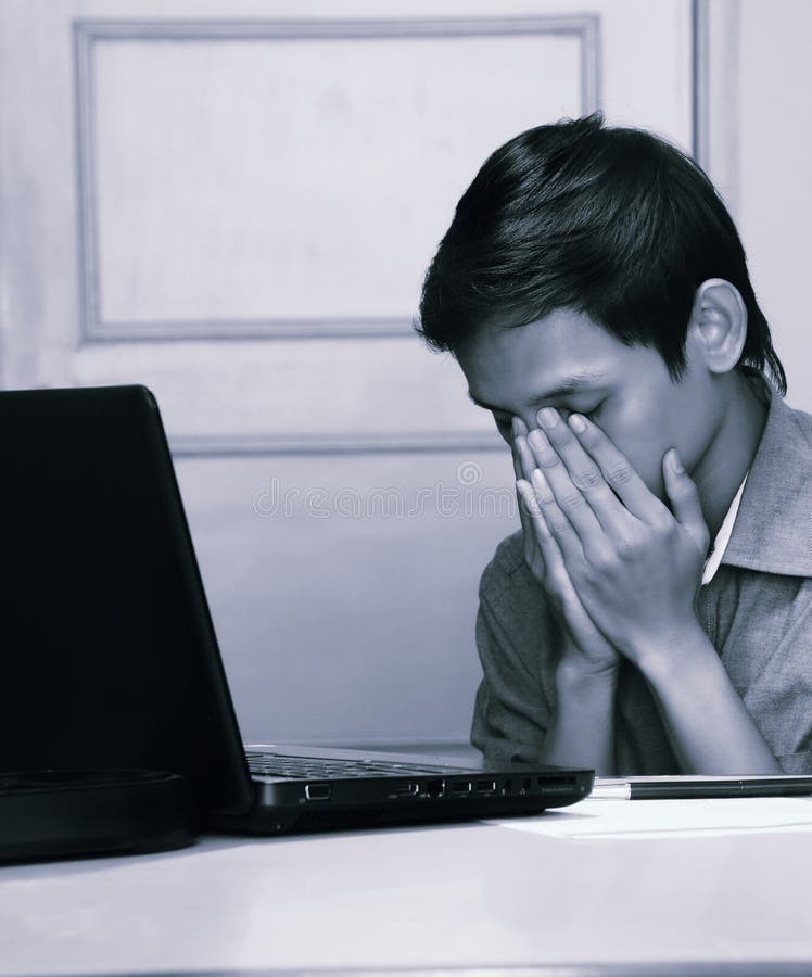 Frustrated Teen Wotks on Computer Stock Image - Image of comfortable ...