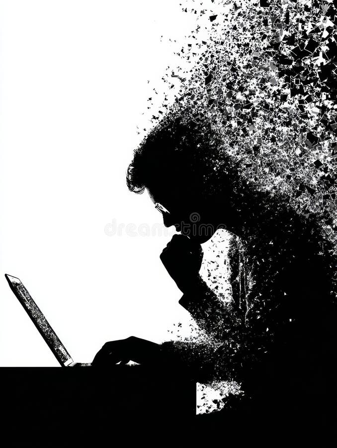Frustrated User Silhouette Working on Crashing Laptop Shows the ...