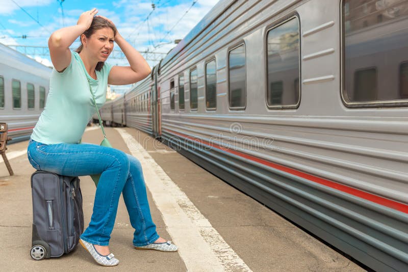 Frustrated Woman Looking at the Passing Train Stock Photo - Image of ...