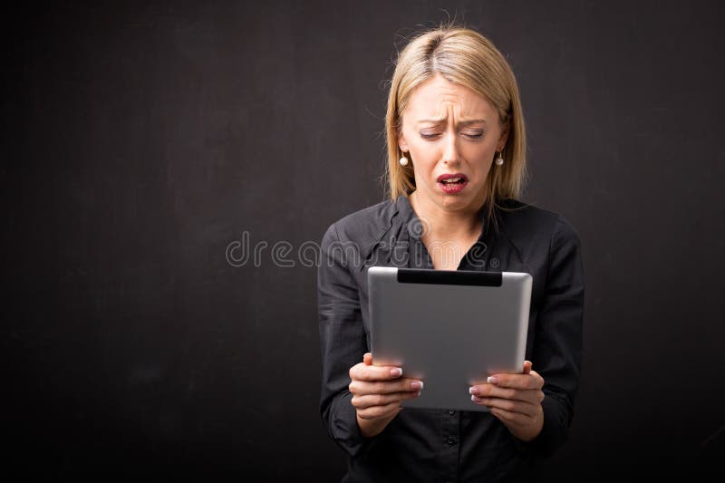 Frustrated Woman Using Tablet Stock Image - Image of people, customer ...