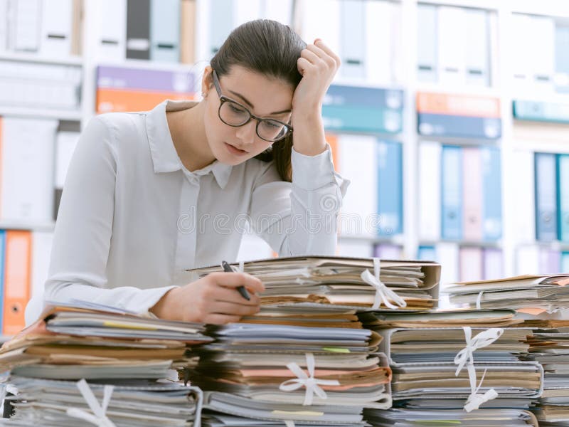 Sad Young Office Worker Overloaded with Work Stock Image - Image of ...
