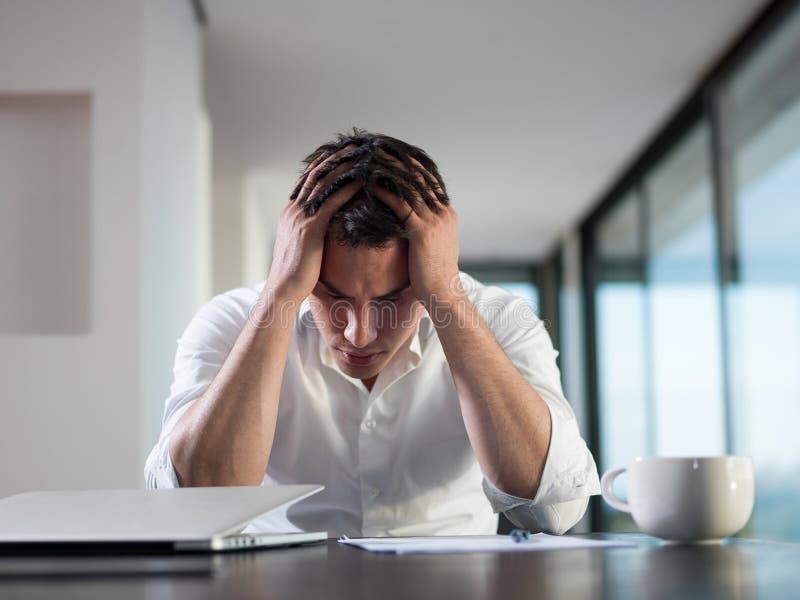 Man Working Late at the Office Stock Image - Image of frustration ...