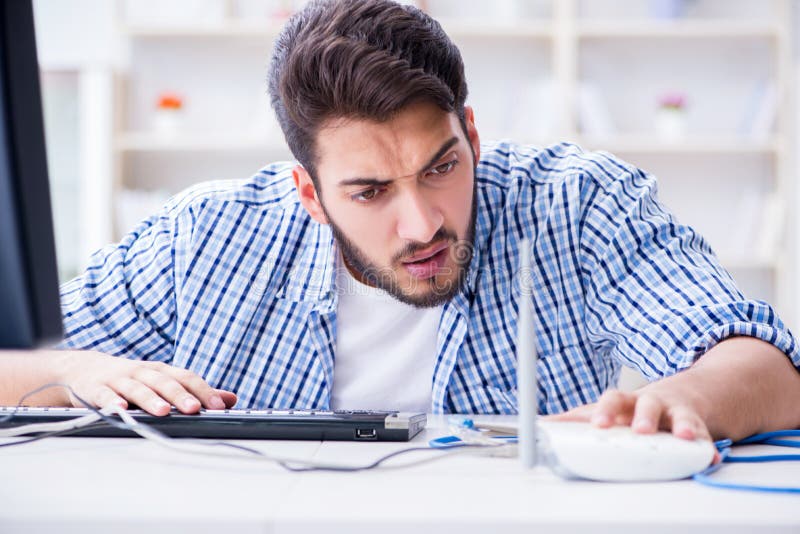The Frustrated Young Man Due To Weak Internet Reception Stock Image ...