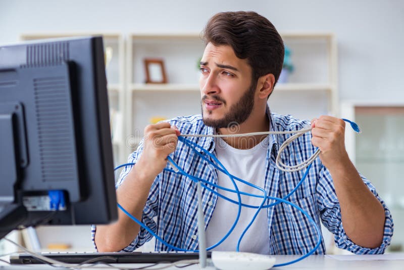 The Frustrated Young Man Due To Weak Internet Reception Stock Image ...
