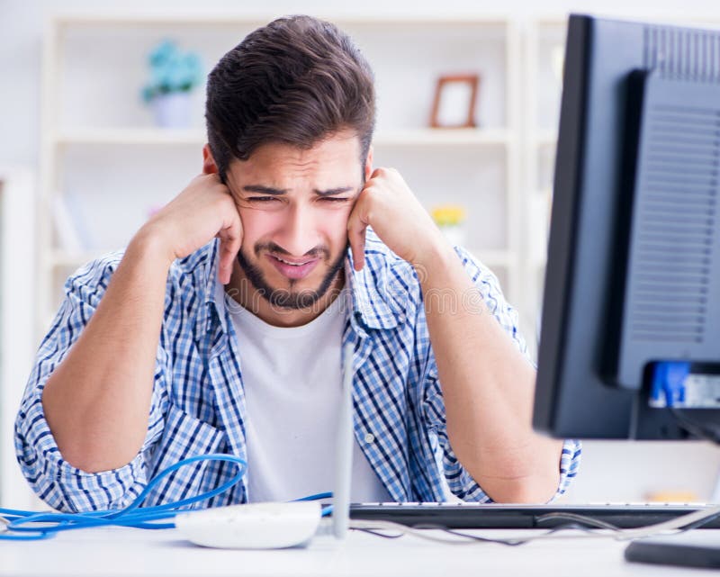 Frustrated Young Man Due To Weak Internet Reception Stock Photo - Image ...