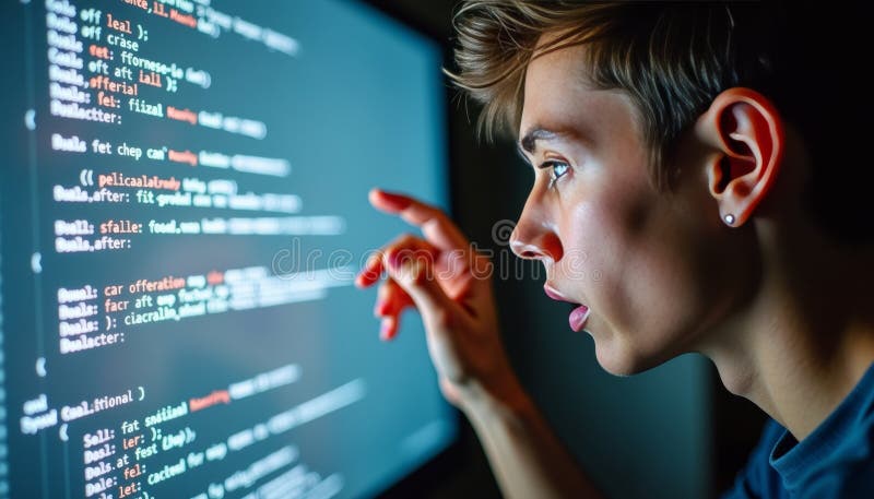 Frustrated Young Man Struggling To Read Code on Screen, Tech Challenges ...