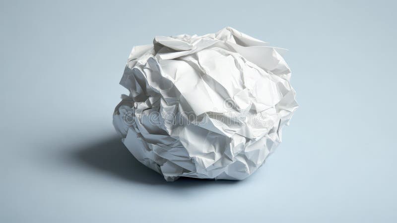 Frustration Manifested: a Crumpled Ball of Paper on Pale Blue Surface ...