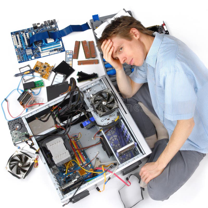 Frustration while Trying To Assemble Computer Hardware Stock Image - Image of concept, assemble ...