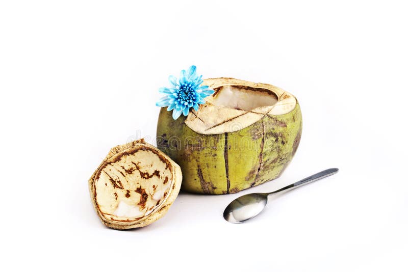 Fruta Del Coco Con La Cuchara Foto de archivo - Imagen de comer, fondo ...
