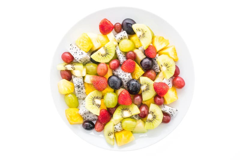 Fruta Mezclada En La Placa Blanca Foto de archivo - Imagen de tapa ...