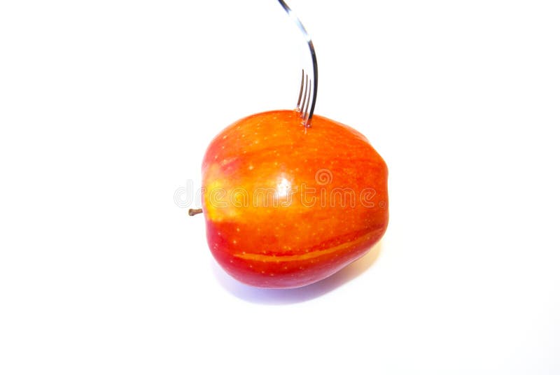 Fruta, Rotura Roja De La Manzana En Una Fork. Foto de archivo - Imagen ...