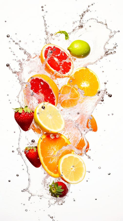 Frutas Variadas Flotando En El Agua Imagen de archivo - Imagen de crudo ...