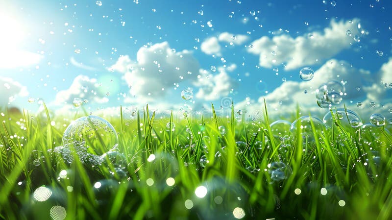 A Frutiger Aero Style Background Featuring a Green Field with Clouds ...