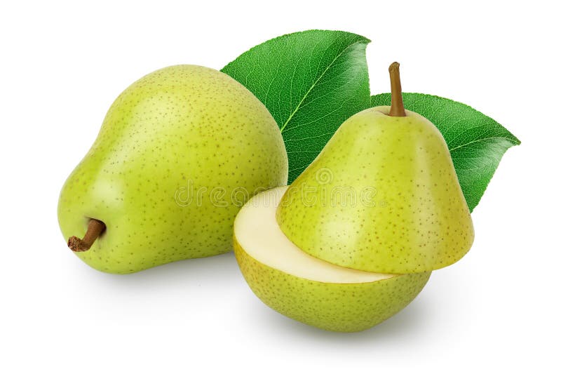 Frutos De Pera Verdes, Com Metade Isolada Sobre Fundo Branco E ...