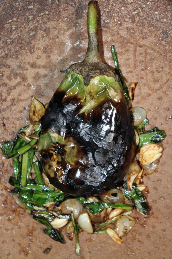Fry Brinjal with Spice on Kitchen Stock Image - Image of white, black ...