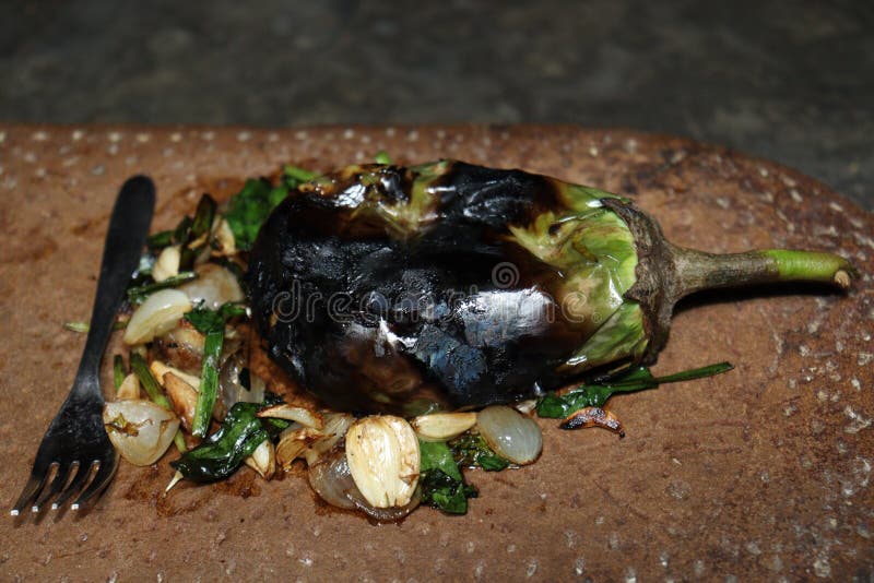 Fry Brinjal with Spice on Kitchen Stock Image - Image of nourishment ...