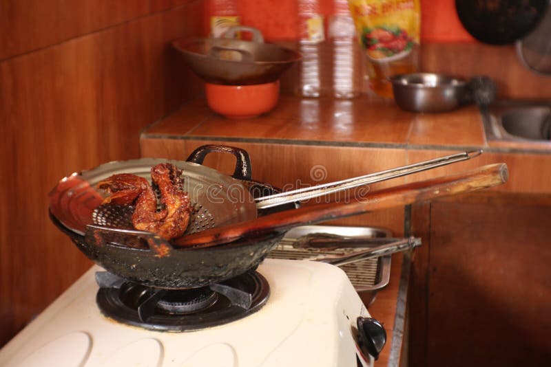 Fry the chicken head stock photo. Image of culinary - 263926856