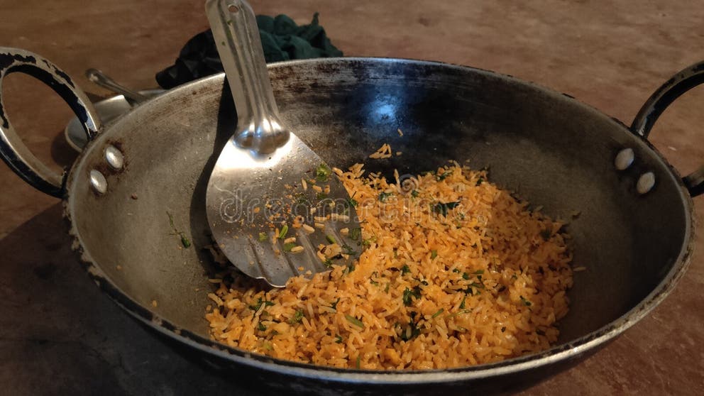 Fry Coloured Rice at Pot with Spoon Stock Image - Image of spoon, rice ...