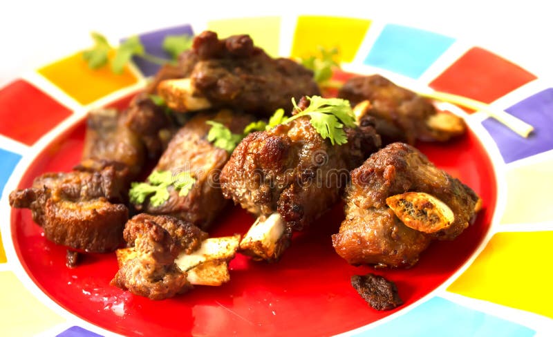 Fry pork ribs. stock photo. Image of american, spare - 99207082