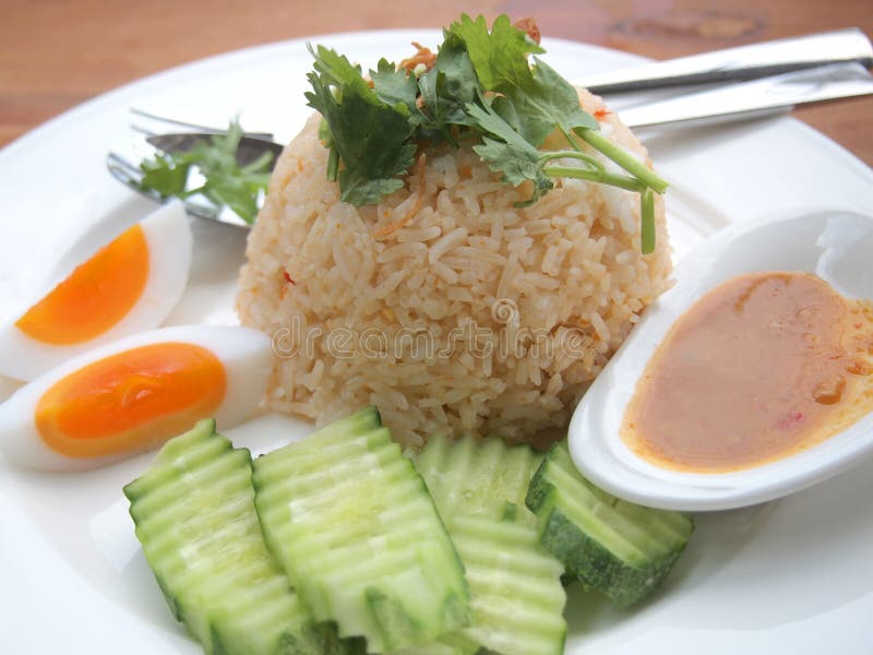 Fry Rice with the Shrimp Paste Stock Photo - Image of paste, sliced ...