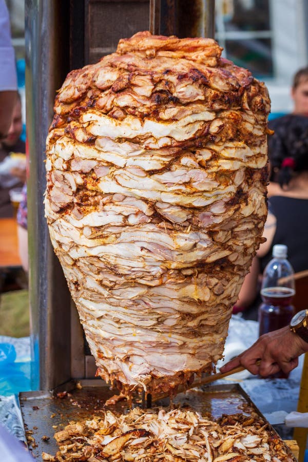 Fry shawarma meat outdoors stock photo. Image of cafe - 191319728
