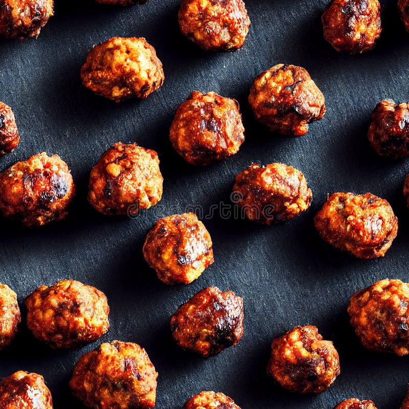 Fryed Meatballs on Black Slate Background - Seamless Food Pattern Stock ...