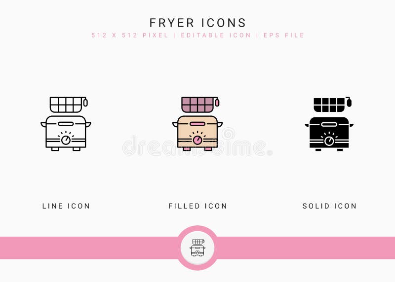 Fryer Icons Set Vector Illustration with Solid Icon Line Style. Potato ...