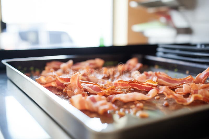 Frying Bacon Strips on a Flat Top Stovetop in a Commercial Kitchen ...
