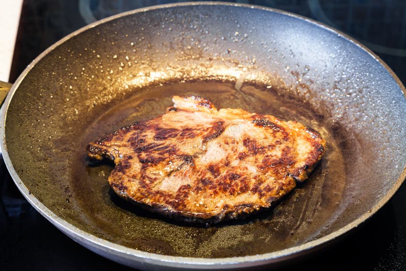 Frying Beef Steak In Pan On Ceramic Electric Range Stock Image Image Of Stove Prepare 160663561