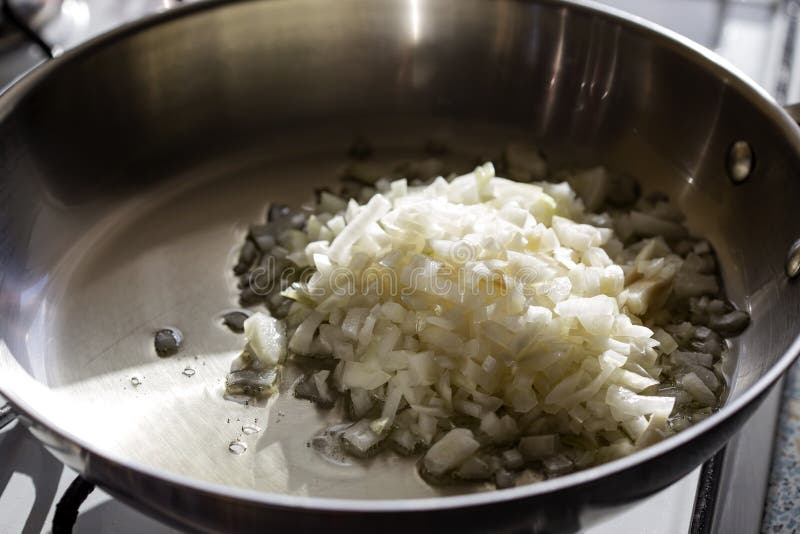 Frying Chopped Onion in Pan Stock Photo - Image of cooking, kitchen ...