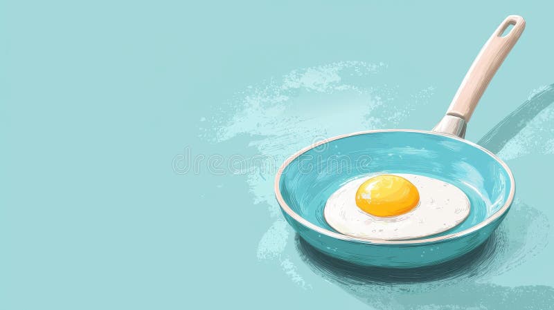 Frying Egg in Blue Pan on Light Background with Minimalist Style Stock ...